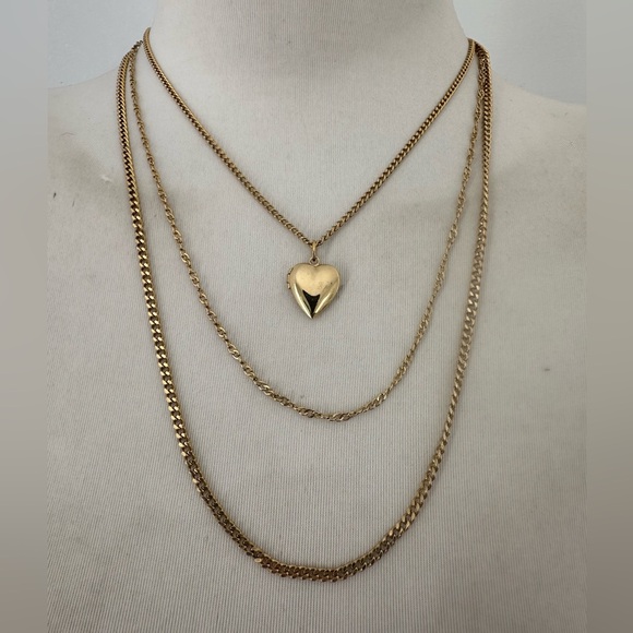 Vintage | Jewelry | Vintage 7s Triple Swag Chain Heart Locket Gold Tone ...